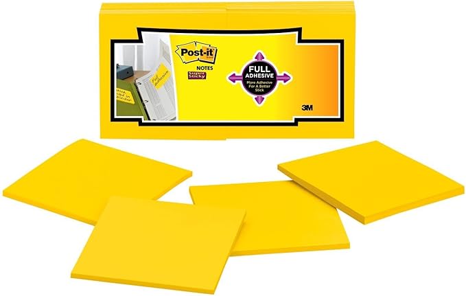 Post-it Super Sticky Full Adhesive Notes, 3 x 3-Inches, Electric Yellow ...