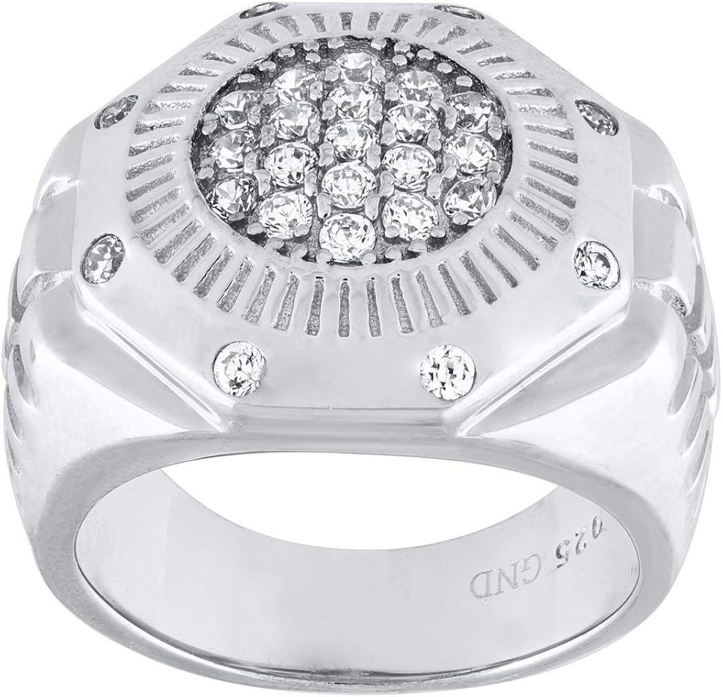 925 Sterling Silver CZ Octagonal Head Size T 1/2 15.02gm Mens Ring Band ...