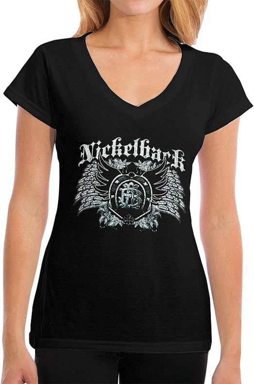 Nickelback Women Short Sleeve Tshirt for Womens V Neck(Medium,Black ...