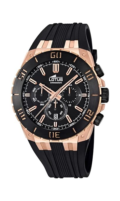 Lotus R Men's Quartz Watch with Black Dial Chronograph Display and ...