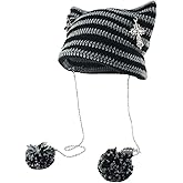 AONUOWE Grunge Beanies Crochet Knitted Hats for Women Girls Fox Cat Ear ...