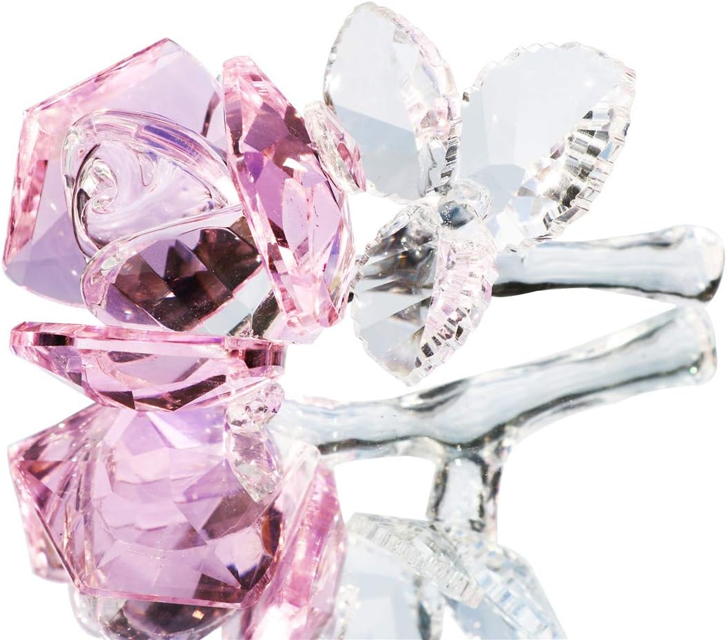 Amazon.com: Waltz&F Crystal Rose Flower,Glass Rose Paperweight Figurine ...