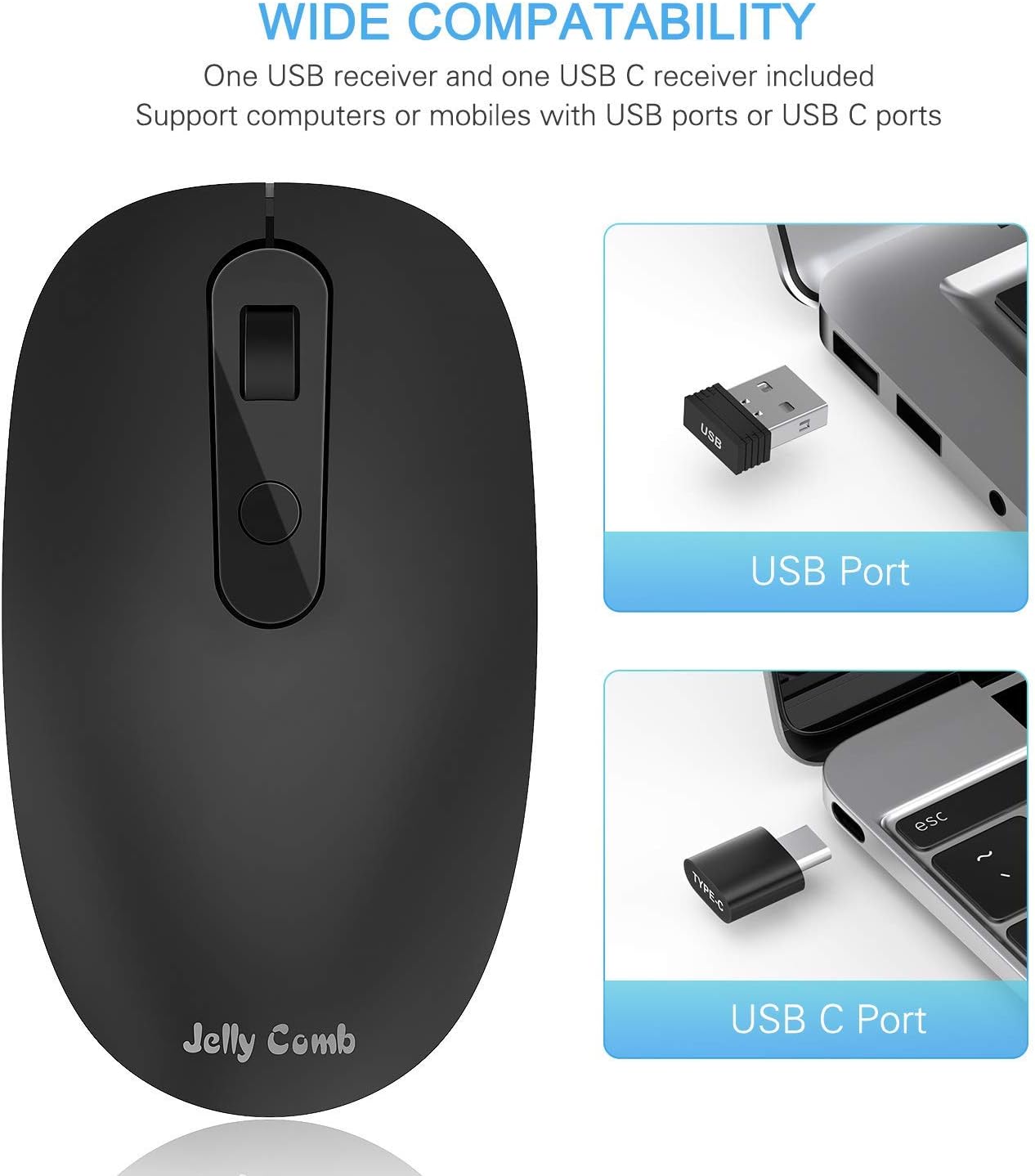 Jelly Comb USB C & USB Dual-Mode Mouse, 2.4G Wireless Mouse with Type C ...