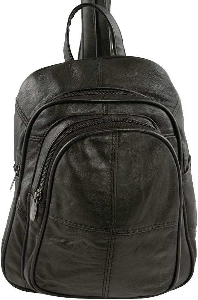 Ladies Soft Real Leather Backpack Rucksack Bag- Triple Zipped (Black ...