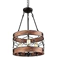Giluta Round Wooden Chandelier Rustic Kitchen Island Pendant Lighting ...