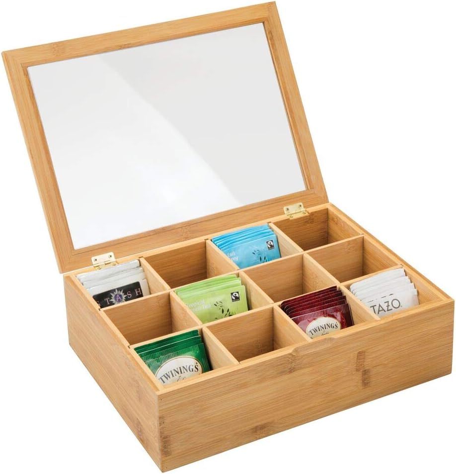 mDesign Tea Box with 12 Compartments – Box for Tea Made of Wood ...