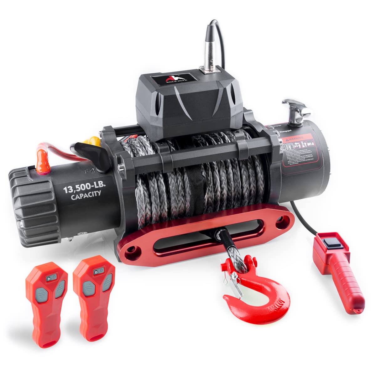 Rock-Hulk 13500 lb Waterproof Synthetic Black Rope Winch Load Capacity ...