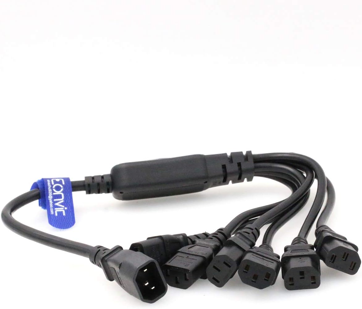 Eonvic IEC C14 to 6 x C13 Y Splitter Cord, 10A, 250V , IEC male to 6 ...