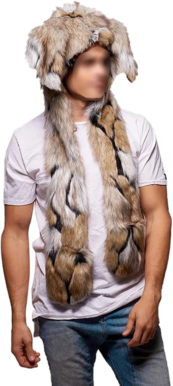 Fhillinuo Animal Faux Fur Furry Hood Hat 3-in-1 Mittens Scarf Rave ...
