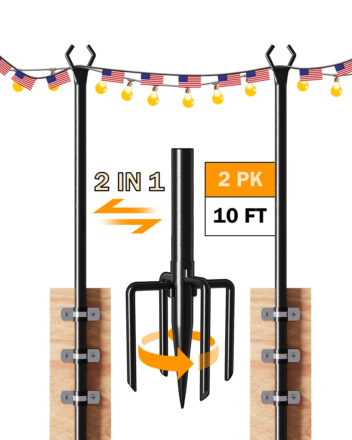 YLGJ&TIDY 2PK String Light Poles,10 Ft Galvanized Metal Outdoor Light ...