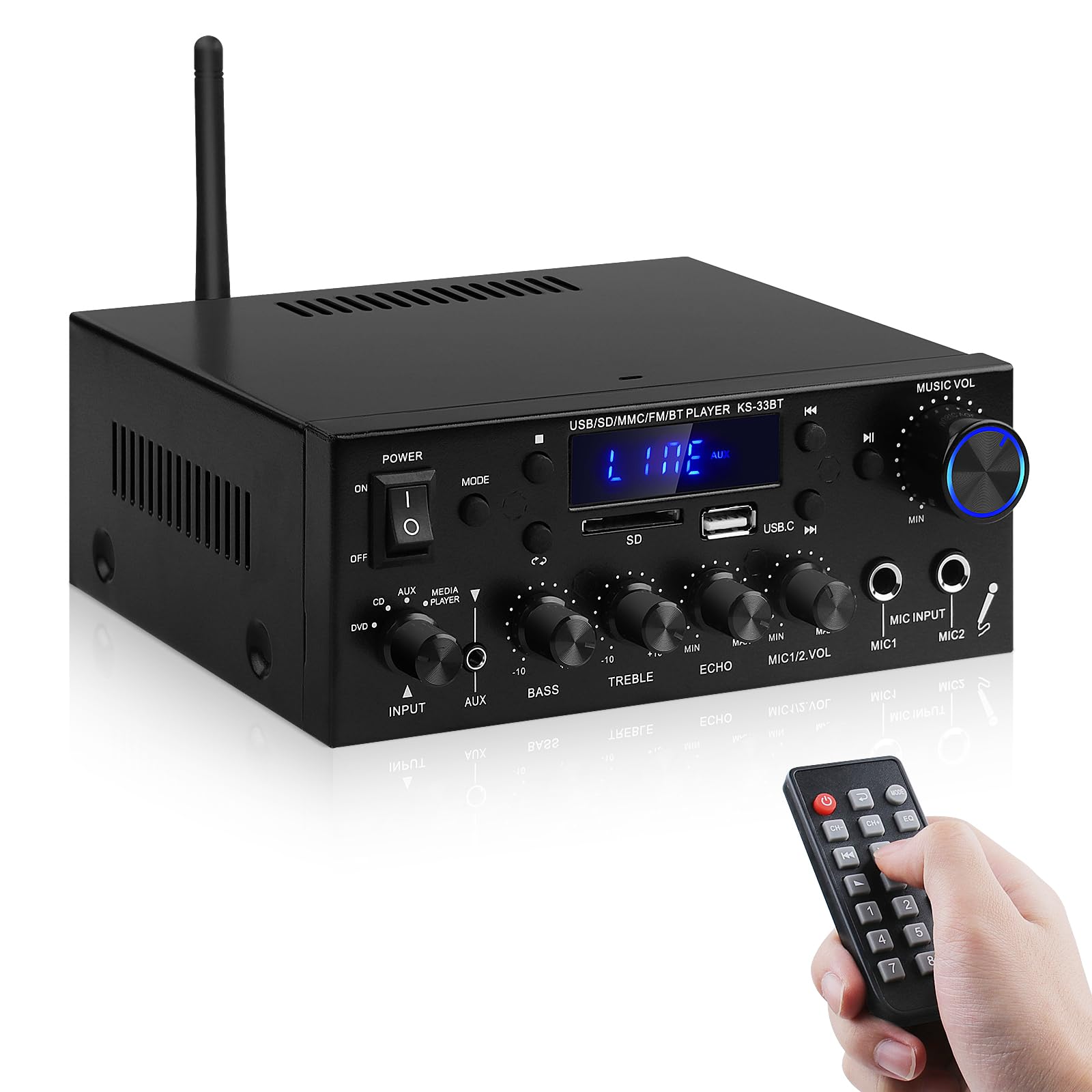 Home Audio Amplifier KS-33BT Bluetooth 5.0 HiFi Stereo Power Amplifier ...