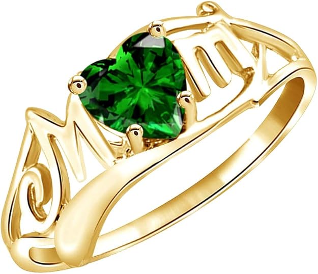 AFFY Simulated Green Emerald Mom Heart Ring in 14k Gold Over Sterling ...