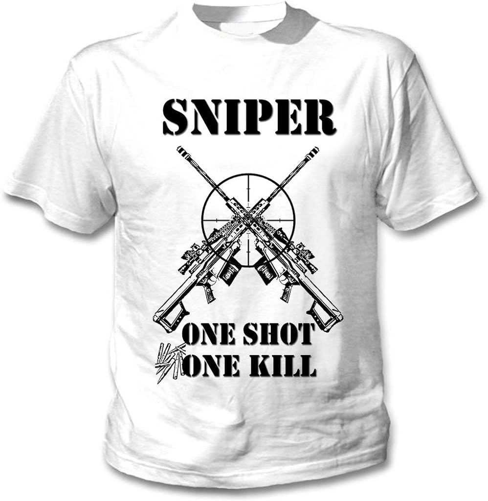 teesquare1st Men's Sniper ONE Shot ONE Kill 1 White T-Shirt: Amazon.co ...