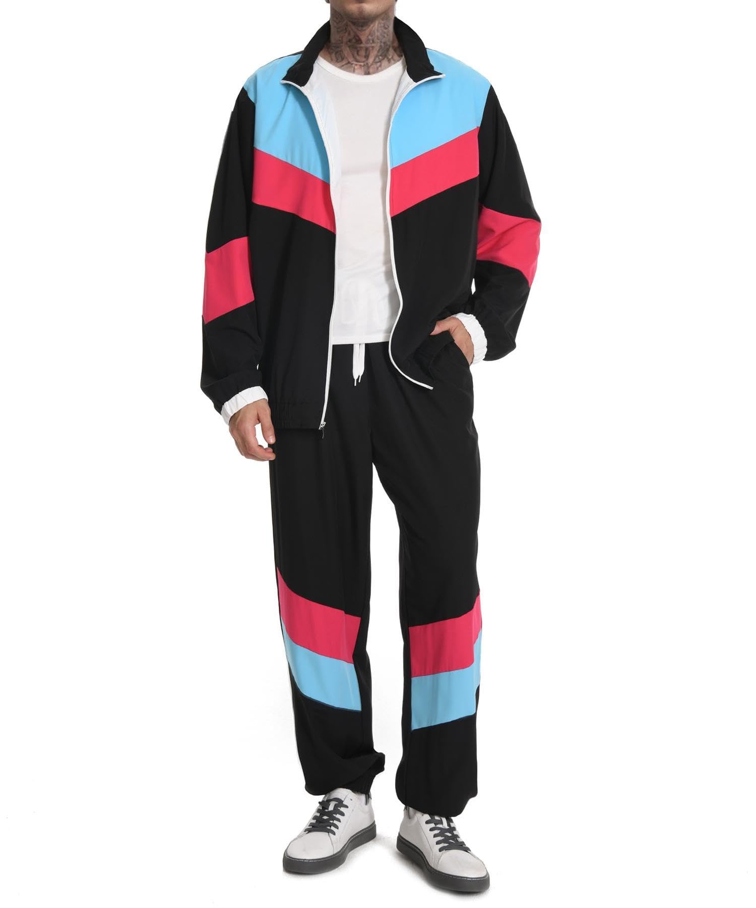 UOUA 80s Outfit for Men 90s Tracksuit Costume for Halloween 70s ...
