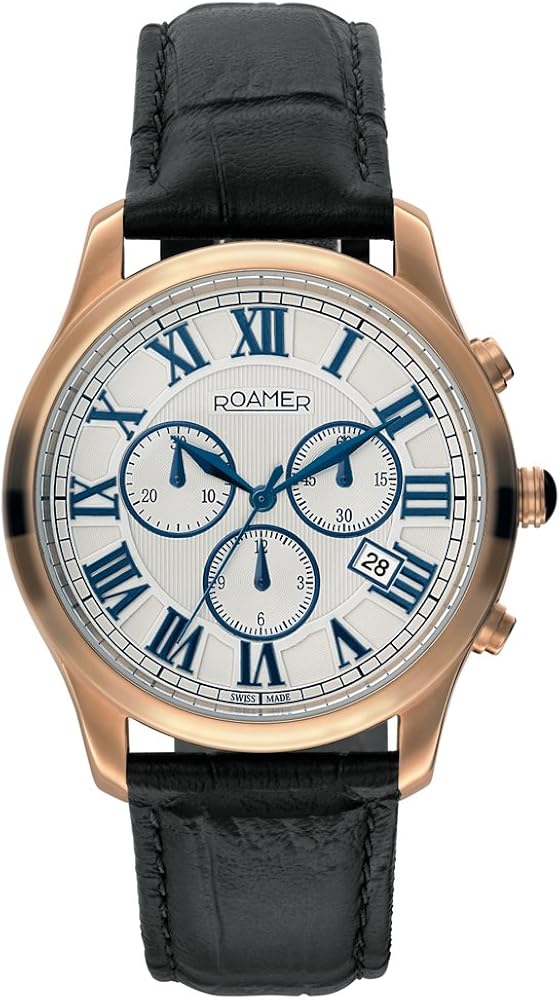 Roamer Men's Quartz Watch with White Dial Chronograph Display and Black ...