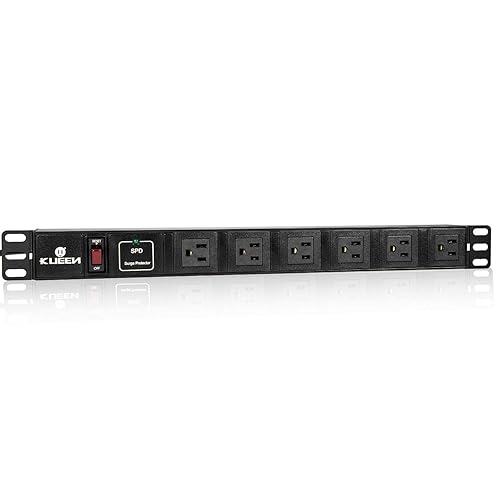 KUEEN 19" 1U Rack Mount PDU Power Strips,Server Rack Power Distribution Unit, 6 Power outlets ...