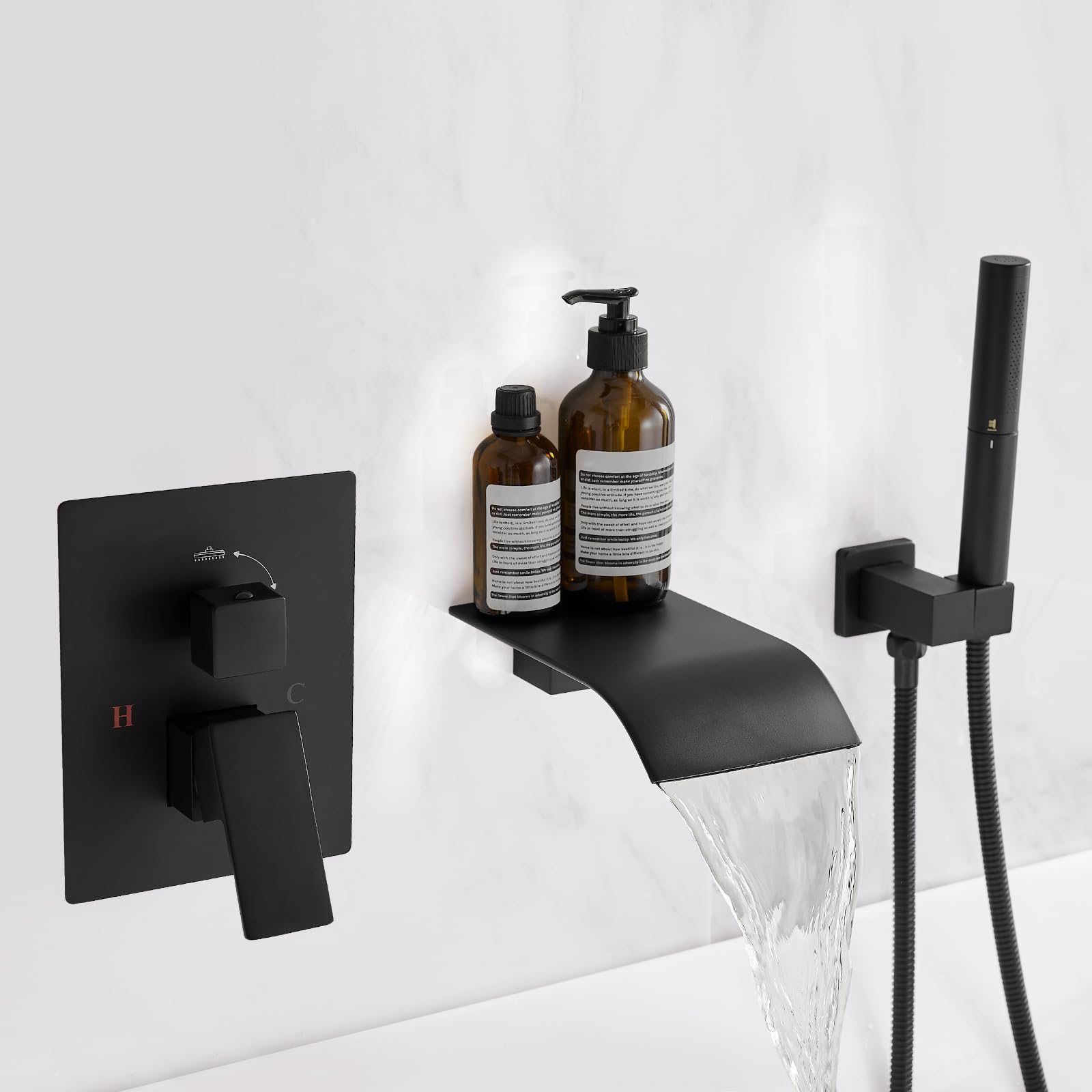 RUMOSE Wall Mount Bathtub Faucet Waterfall Tub Faucet with 2 in 1 ...