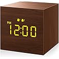 Amazon.com: Digital Alarm Clock, with Wooden Electronic LED Time ...