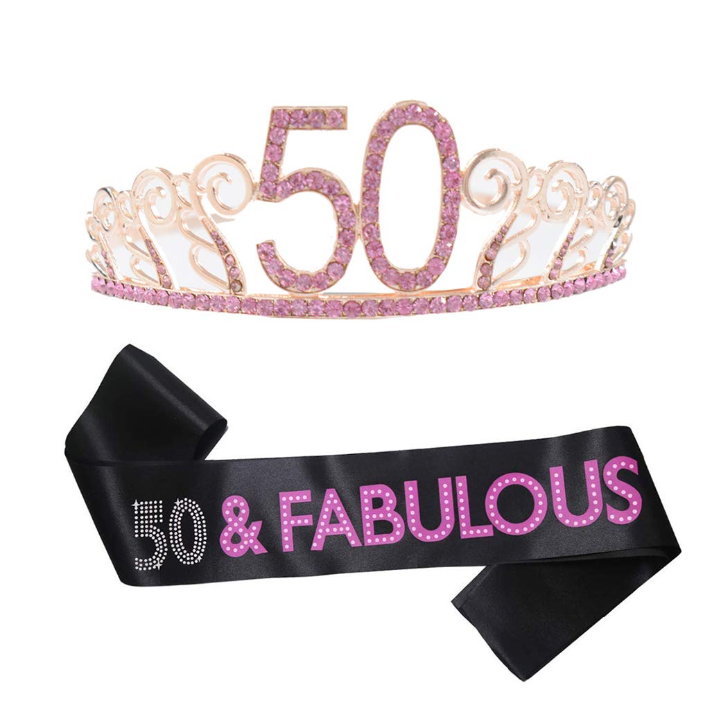 Buy 50th Birthday Pink Tiara and Sash, Happy 50th Birthday Decorations ...