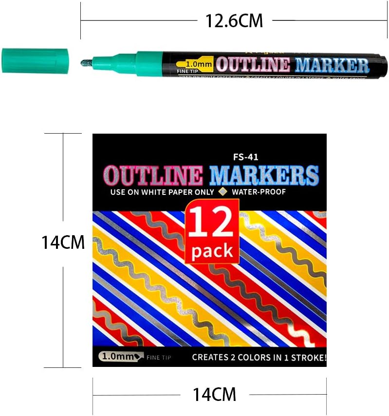 12PCS Outline Pen,Double Line Marker Pens,Metallic Outline Pen Set ...