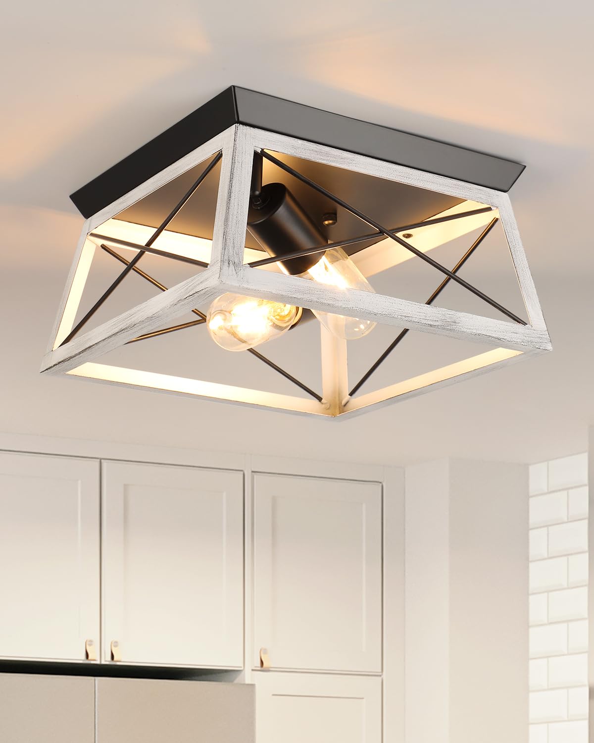 foucasal Farmhouse Flush Mount Ceiling Light Oak White Ceiling Light ...