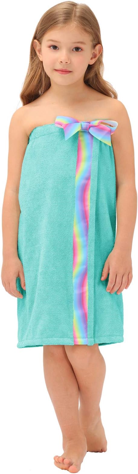 Little Girls Bath Wrap Towel Velcro Closure Shower Body Wrap with Bow ...
