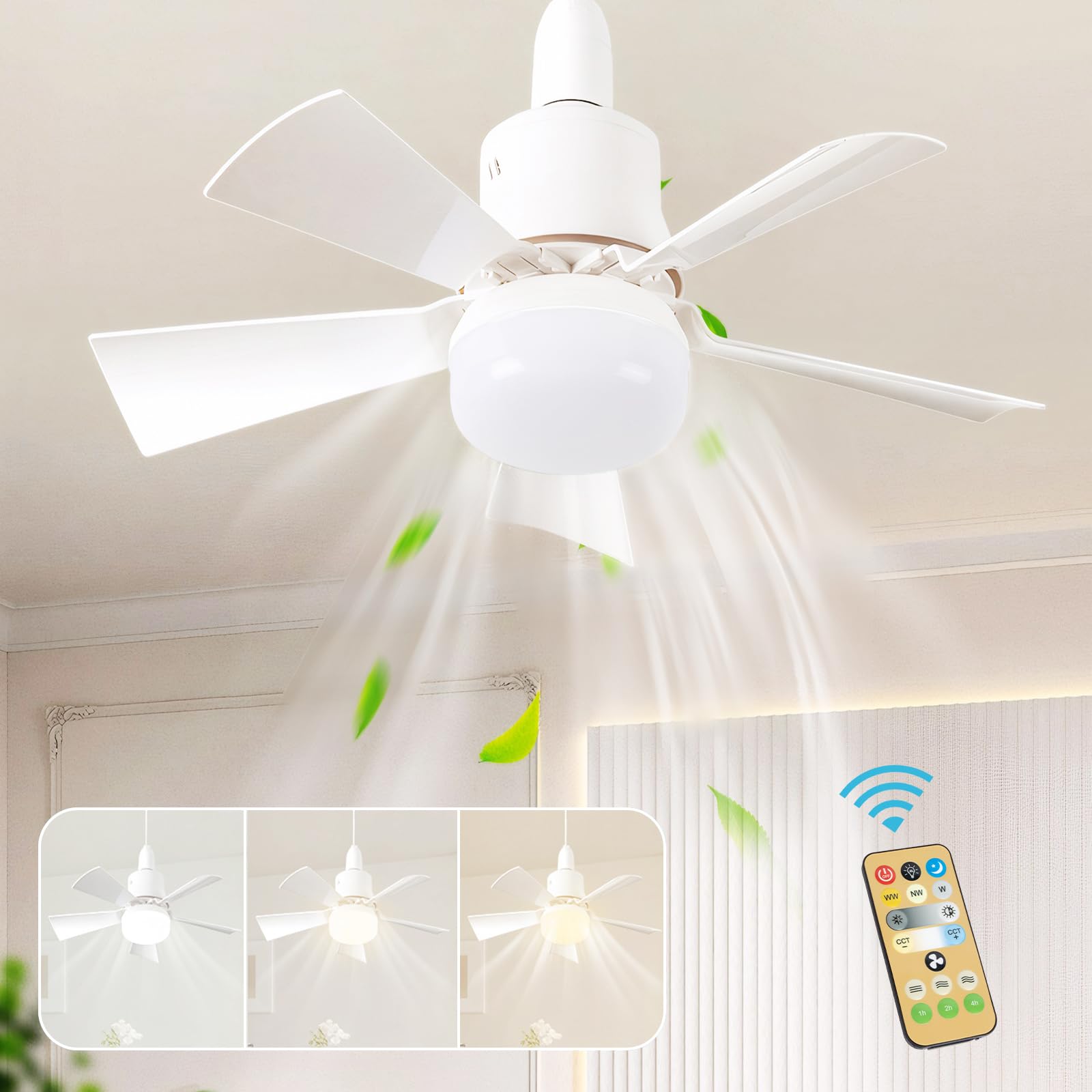 Qoosea Socket Ceiling Fan with Light and Remote Ceiling Fans with 3 ...