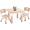 Amazon.com: FUNLIO Kids Table and 2 Chairs Set, Height Adjustable Toddler Table and Chair Set ...