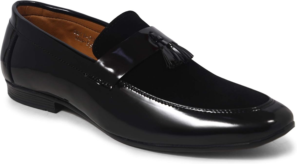 Buy BIK BOK Men's Black Tassel Check Mica Patent Synthetic Sude Leather ...