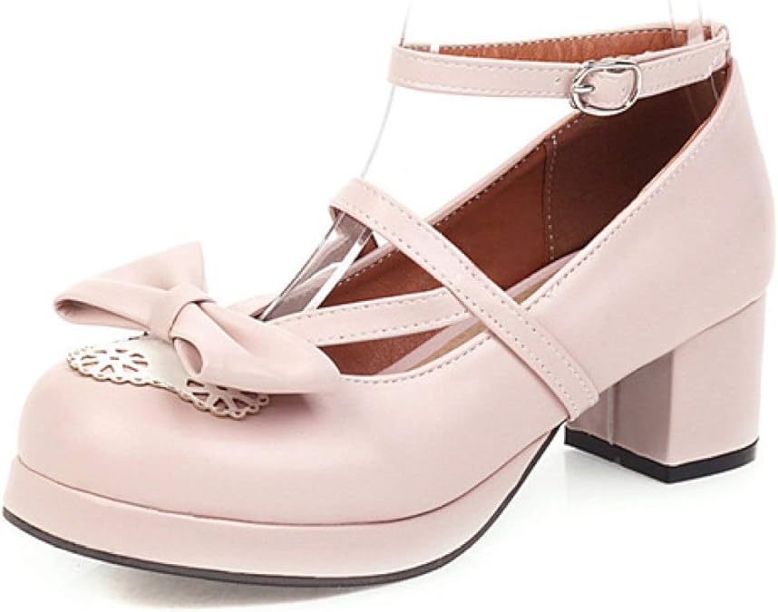 Chaussures à talons carrés pour femme Mary Jane à bout rond et nœud ...