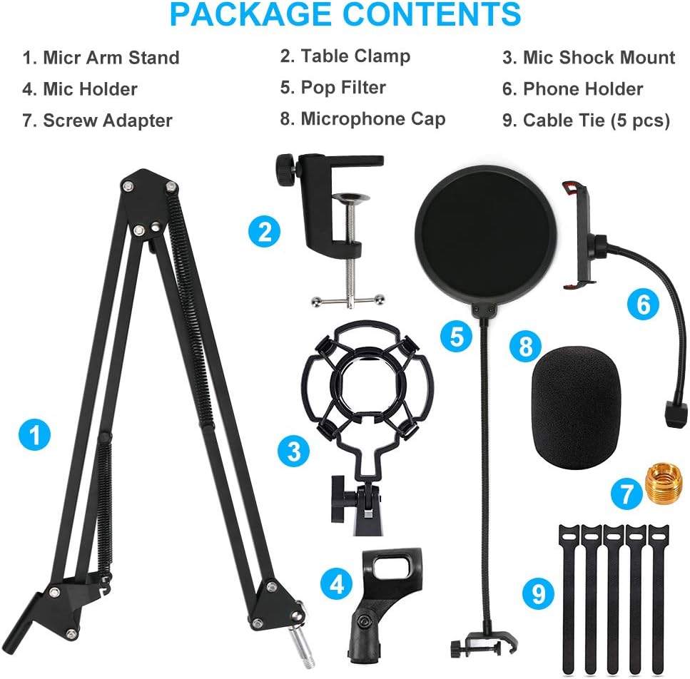 Microphone Arm Stand Aceshop 9-in-1 Mic Stand Set Adjustable Suspension ...