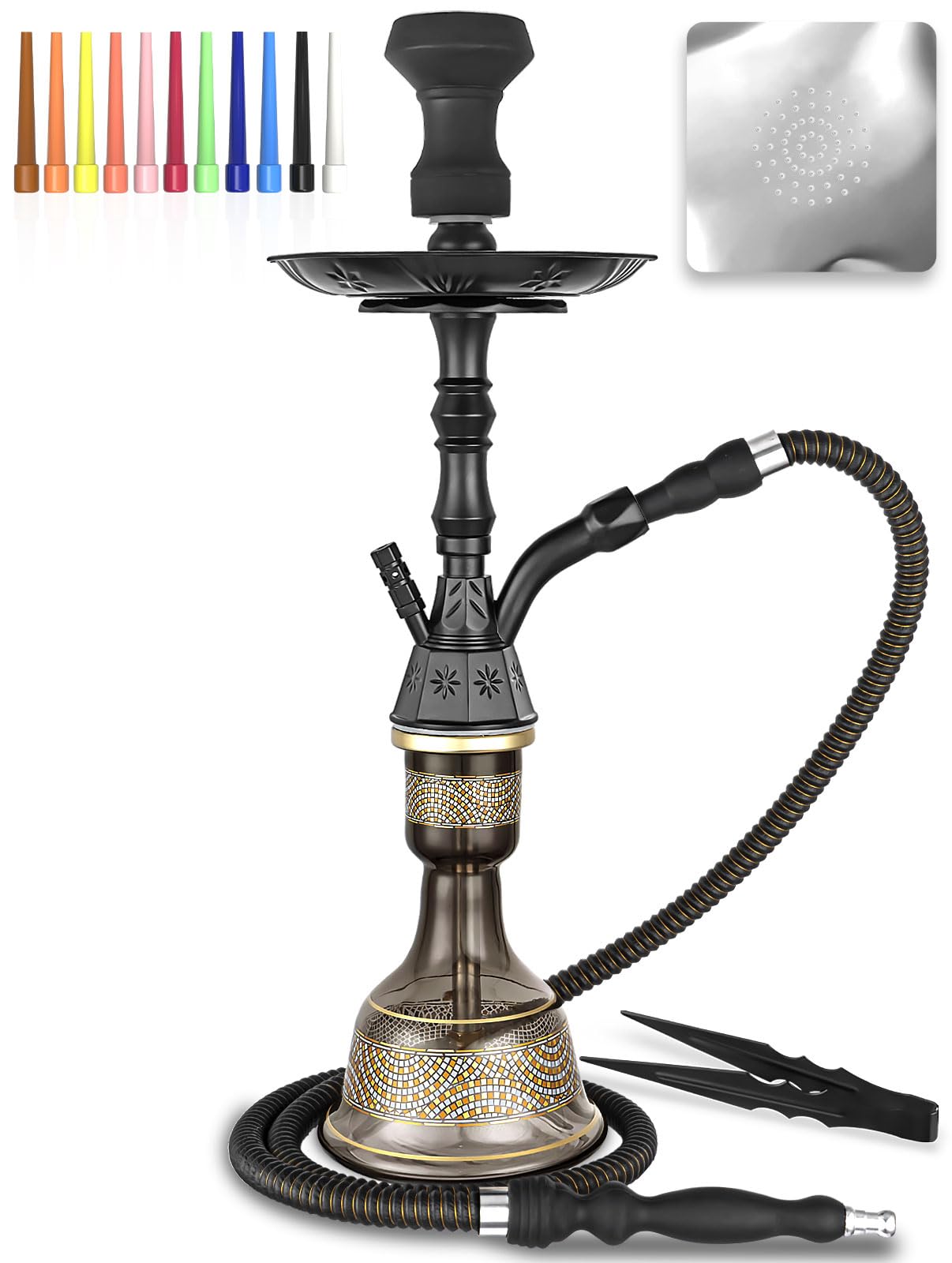 Hookah Set 23'' Shisha Hookah Complete Set Egyptian Hookah With Glass Vase, Silk Hookah Hose ...