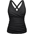 Amazon.com: Firpearl Women Underwire Tankini Top Only Twist V Neck ...