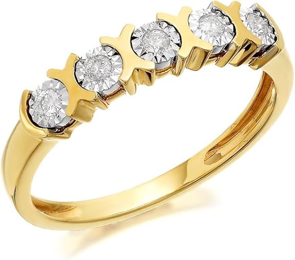 F.Hinds 9ct Yellow Gold Five Stone Diamond Ring 10pts Round Jewelry ...