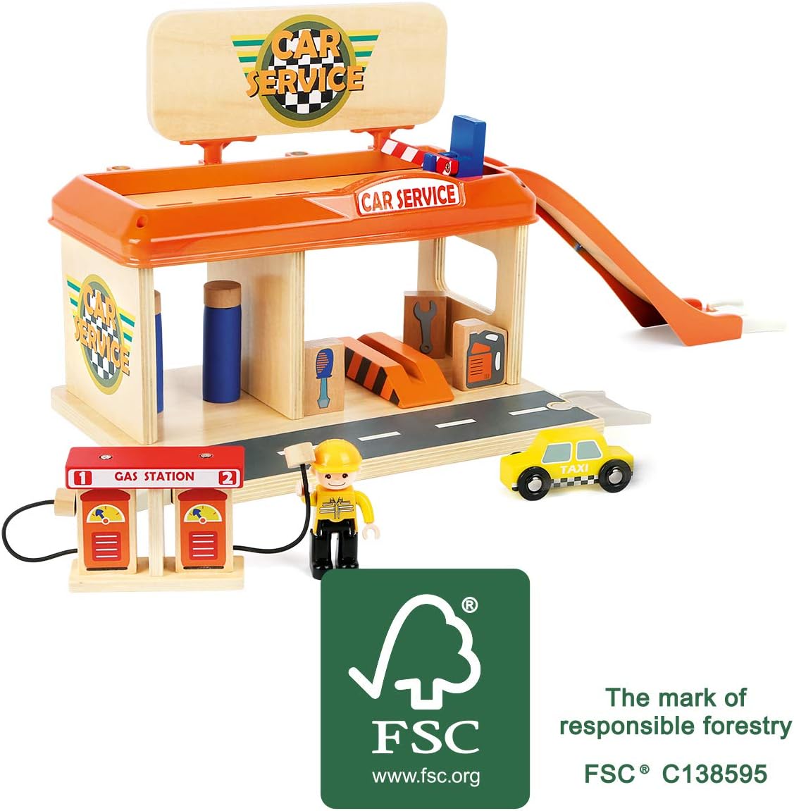 small foot 10901 Workshop with gas station, parking deck, car wash and accessories, such as fuel ...