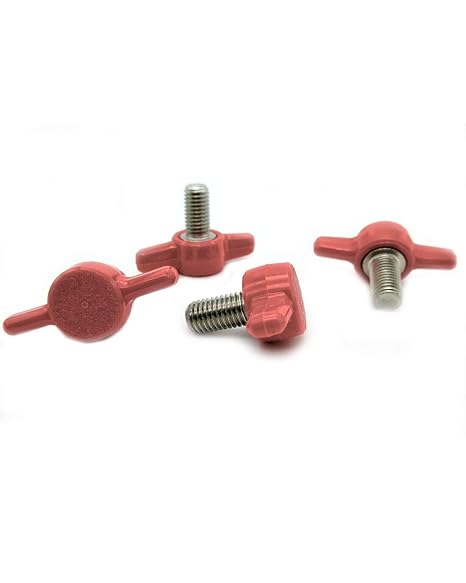 1/4-28" x 1/2" Red Thumb Screws with Wing Knob - Thumbscrews Thumb ...