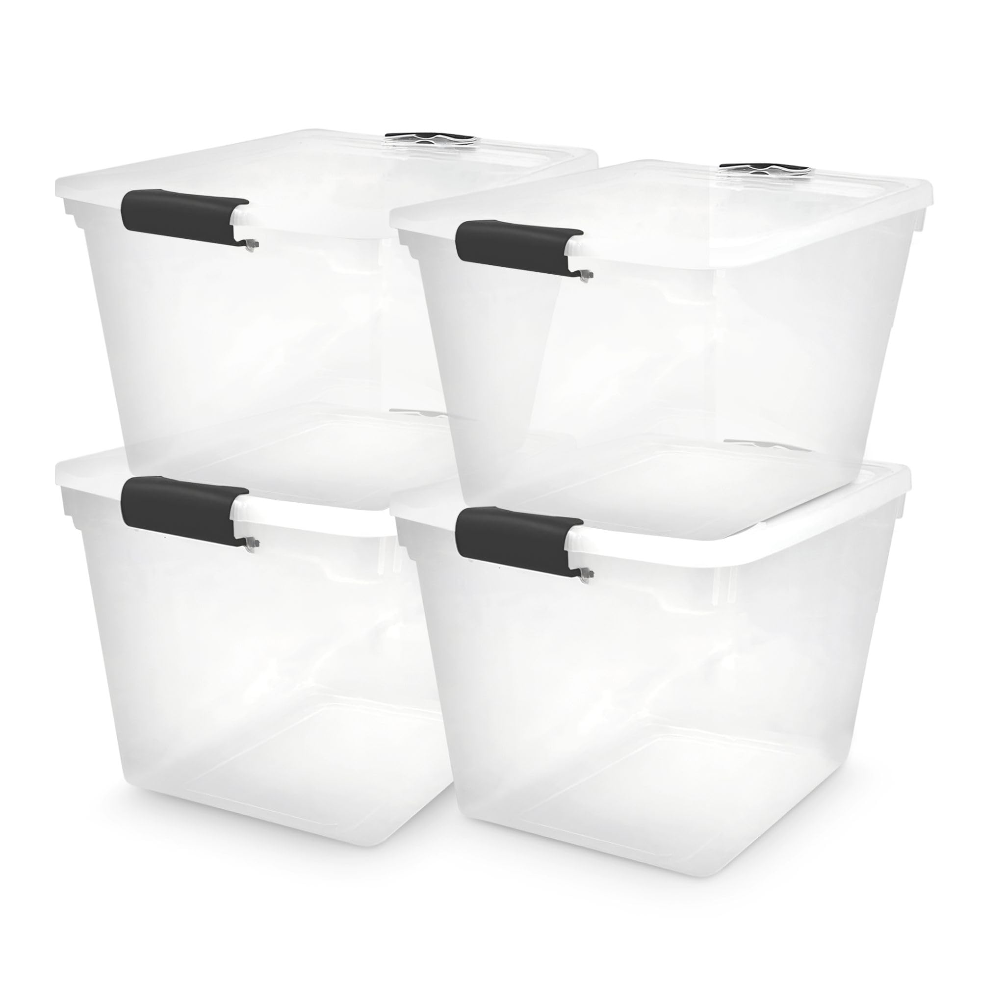 HOMZ 4-Pack Latching Lid, Large Clear Plastic Storage Bins with Lids ...