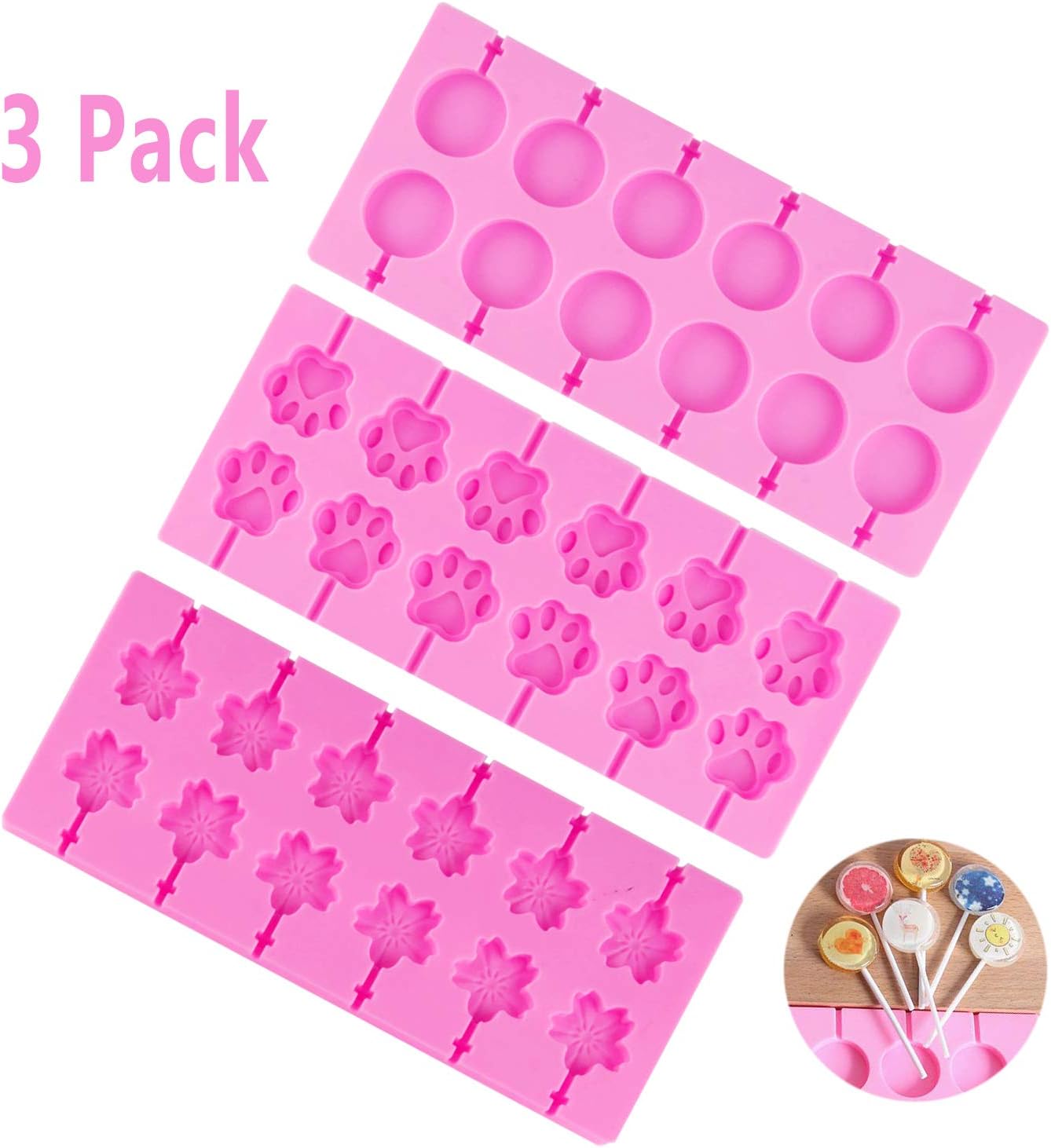 Amazon.com: NPLUX Set of 3 Round Silicone Lollipop Molds Cherry ...