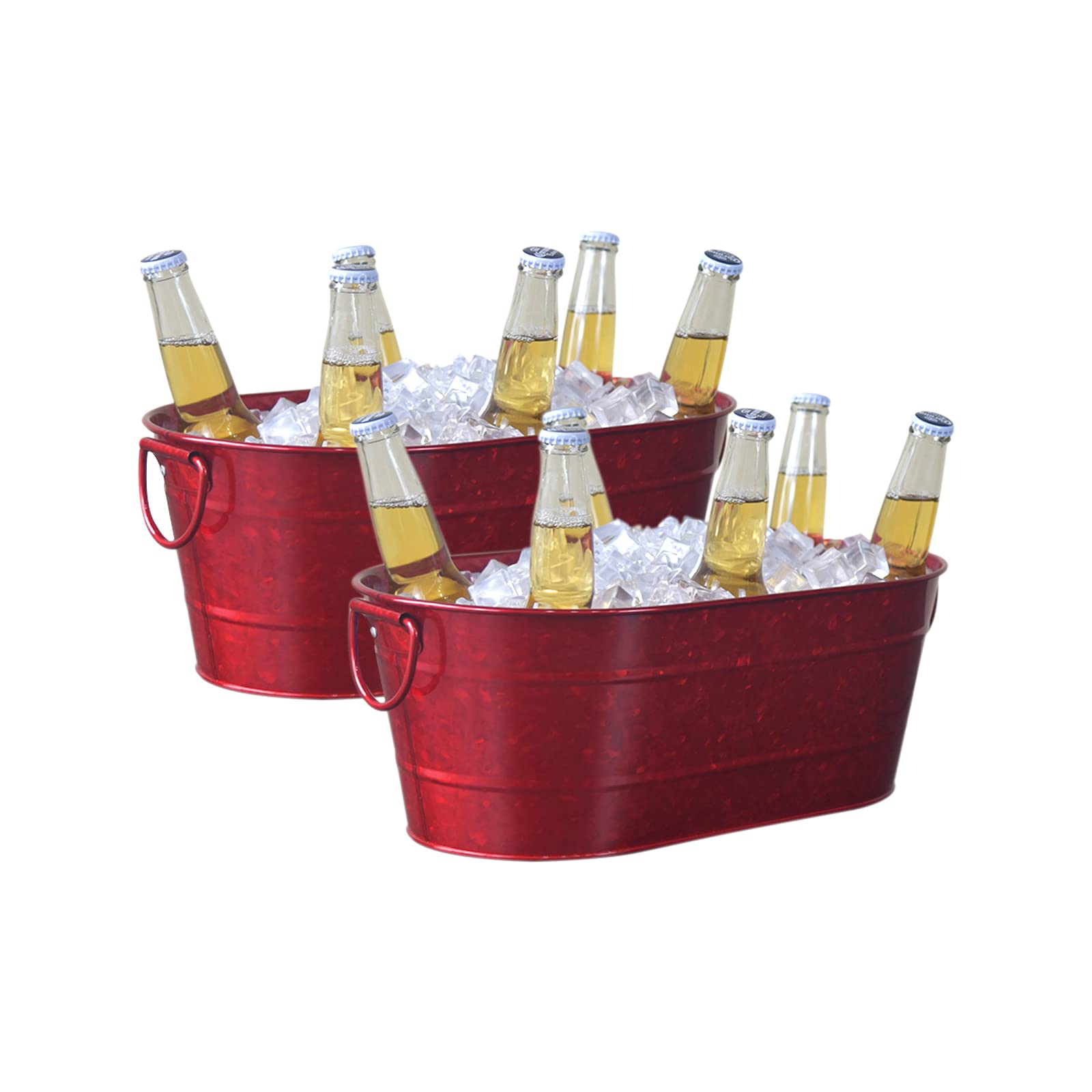 Ice Bucket Galvanized Tub, 2 Pcs 3 Gallon Oval Beverage Tub, Drink ...