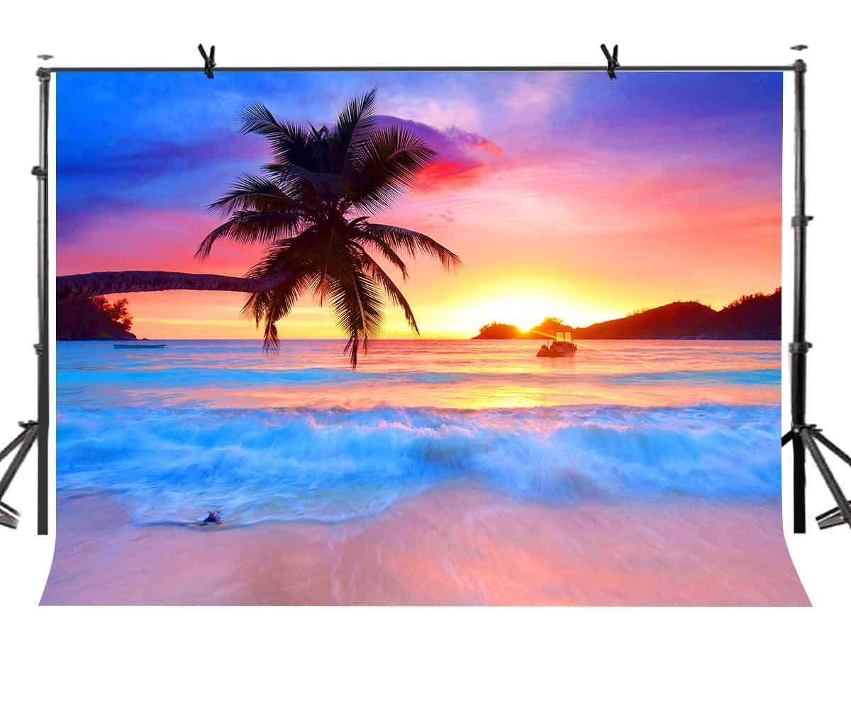 Beach Backdrop Seaside Palm Tree Sunset Photography Backdrop Vacation ...