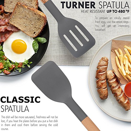 Kitchen Utensil Set | 7 Piece Wooden Handle Cooking Utensils | Nonstick ...