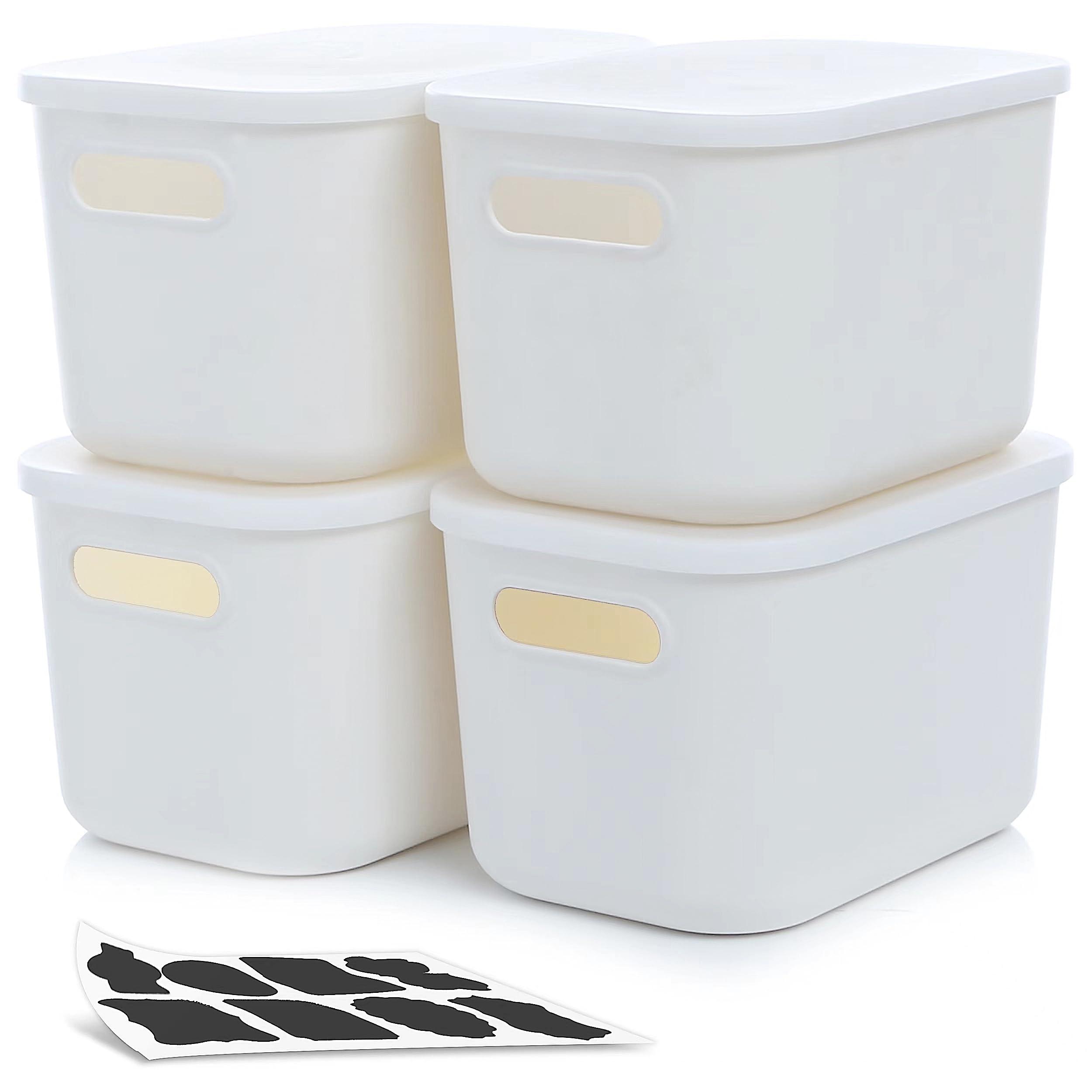 Citylife 4 Packs Plastic Storage Bins with Lids White Storage Box with ...