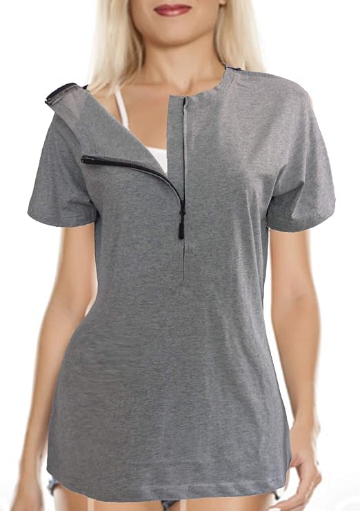 Buy Women's Easy Port Access Chemo Shirts (Large) Grey Heather at Amazon.in