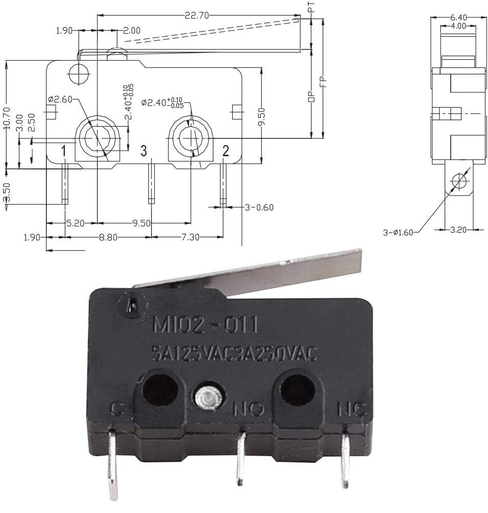 VISSQH 20Pcs Micro Limit Switch,Micro Switch 12v Button,Momentary Long ...
