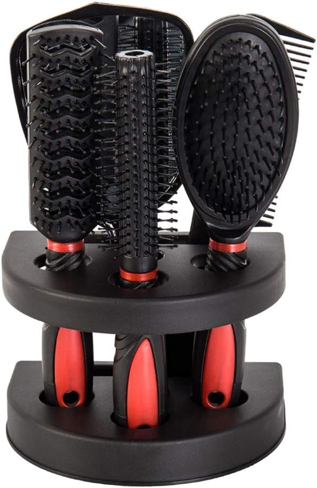 5Pcs Hair Comb Brush Set with Mirror Hairbrush Holder Professional ...
