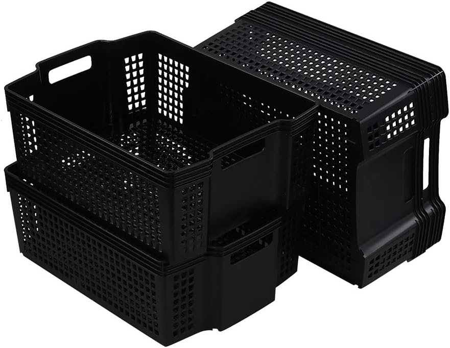 Mayish 14 L Stacking Plastic Storage Basket, Black, 4 Packs – BigaMart