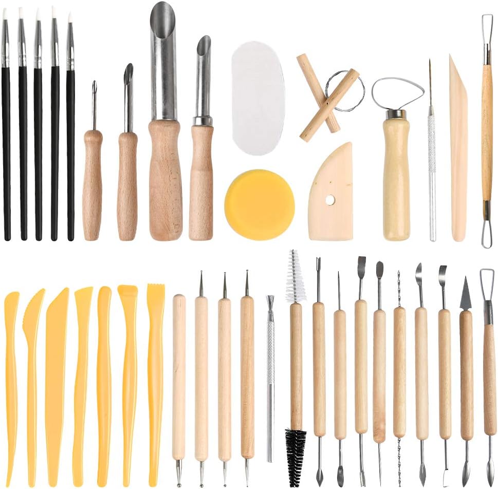 FOCCTS 40Pcs Pottery Clay Sculpting Tools Wooden Pottery Carving Tools ...