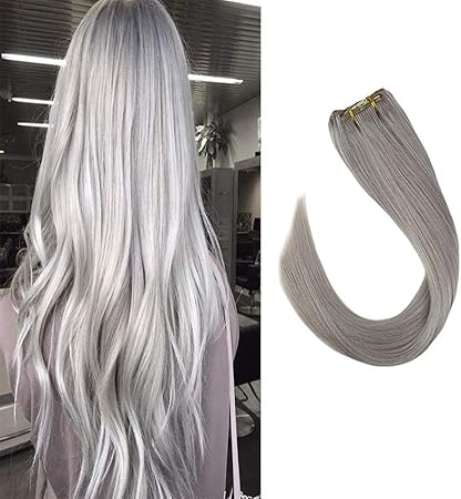 Sunny Grey Clip in Hair Extensions 14inch Solid Color Silver Grey ...