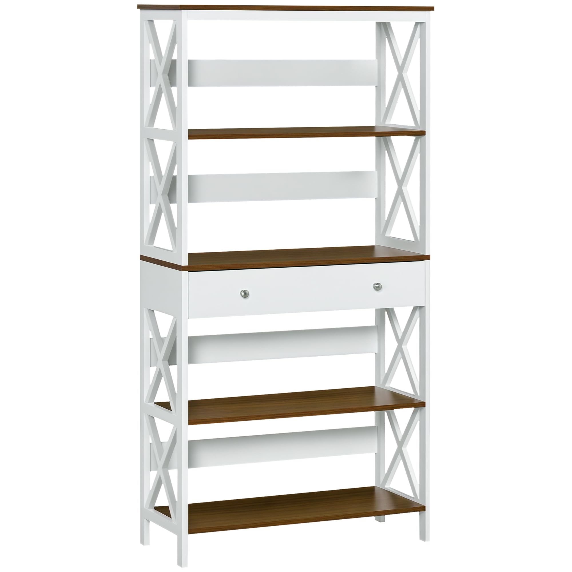 HOMCOM 4-Tier Shelving Bookcase Storage Cupboard with Pull Out Drawer ...