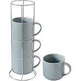 Amazon.com: Hasense Coffee Mug Set of 4 with Holder - 15 oz Stackable Large Ceramic Ribbed Latte ...